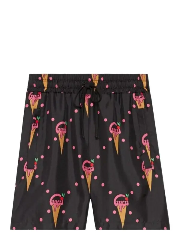 Gucci Silk Ice Cream Print Shorts - Black