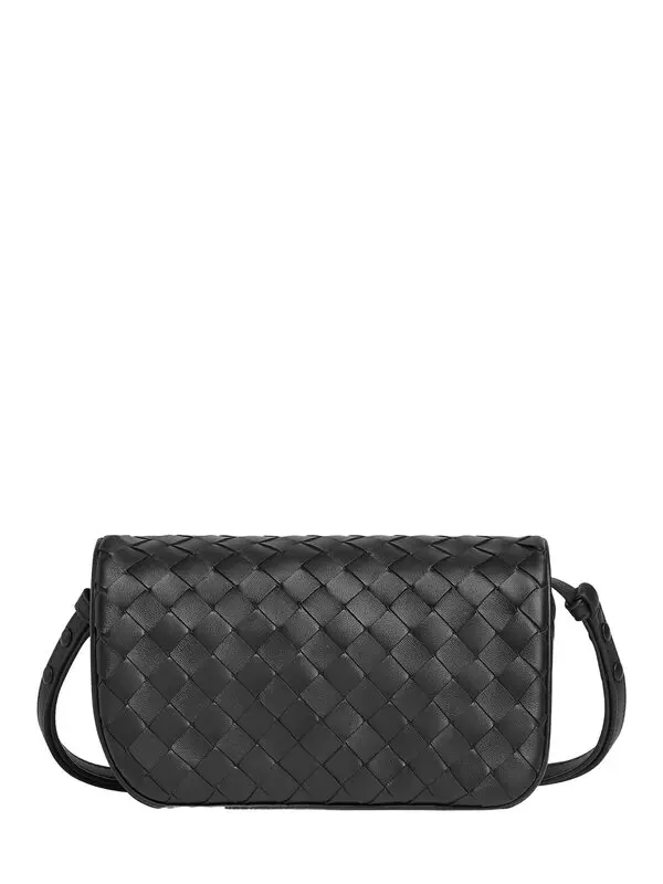 Bottega Veneta Intrecciato Foldover Top Shoulder Bag - Black/space