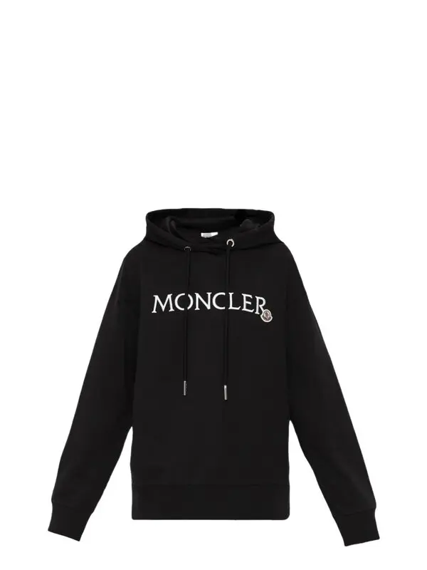Moncler Logo Embroidered Drawstring Hoodie - Black
