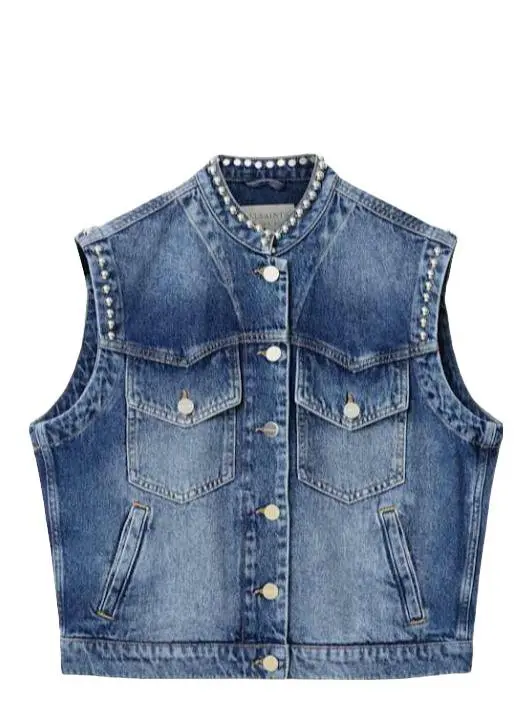ALLSAINTS Studded Denim Waistcoat - Vintage Indigo