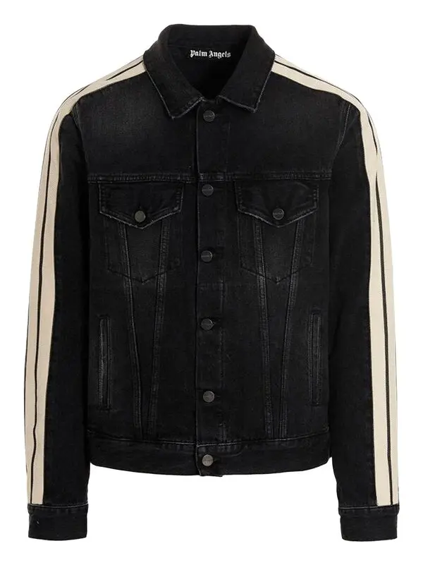 Palm Angels Denim Track Jacket With Signature Stripes - Black