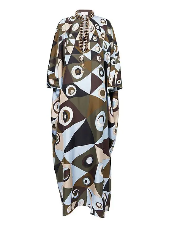 Emilio Pucci Occhi Printed Silk Kaftan - Khaki Blue