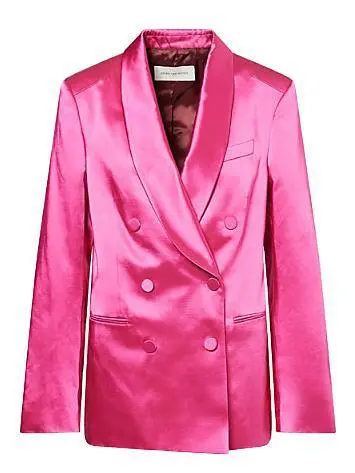 Dries Van Noten Double-breasted Satin Cotton-blend Jacket - Fuchsia