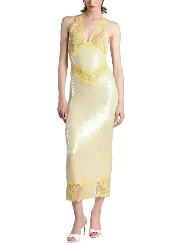 Retrofete Vicky Sequin-embellished Lace-trim Midi Dress - Yellow