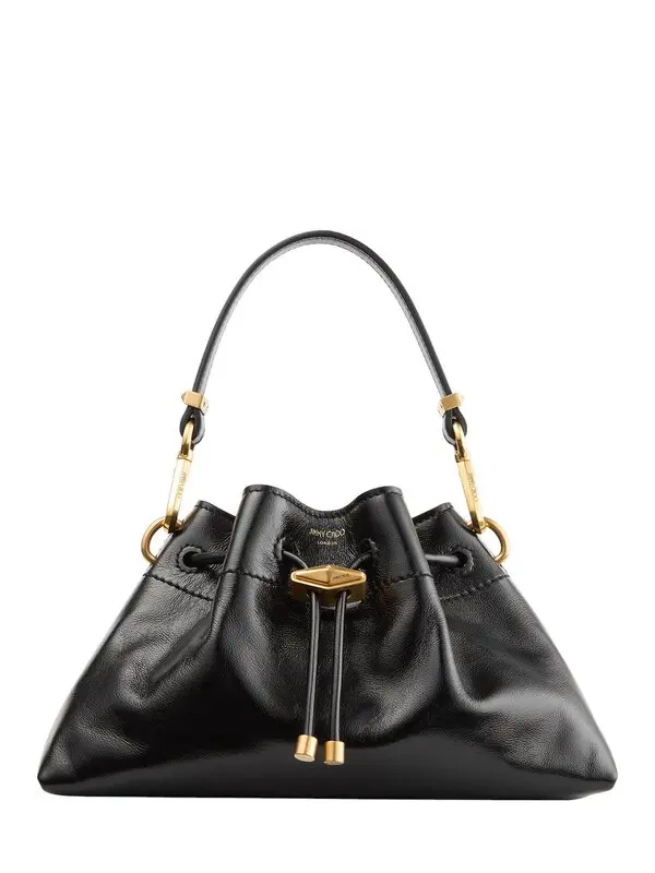JIMMY CHOO Cinch Small Soft Shiny Biker Leather Shoulder Bag - Black