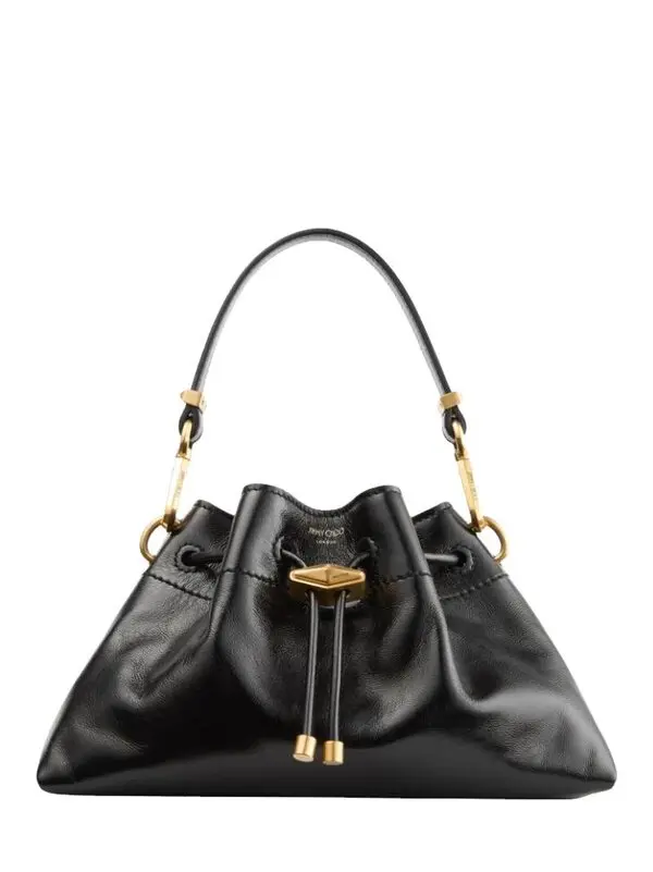 JIMMY CHOO Cinch Small Soft Shiny Biker Leather Shoulder Bag - Black