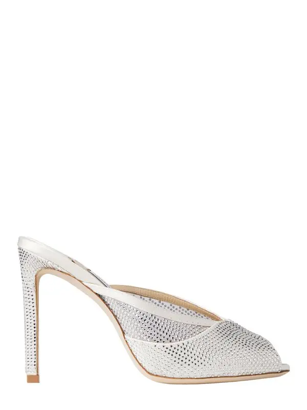 JIMMY CHOO Brigitte Crystal Embellished Mesh Mule - Neutral