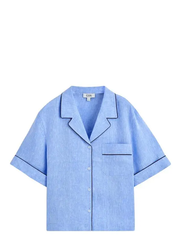 Cos Contrast-piped Linen Resort Shirt - Blue