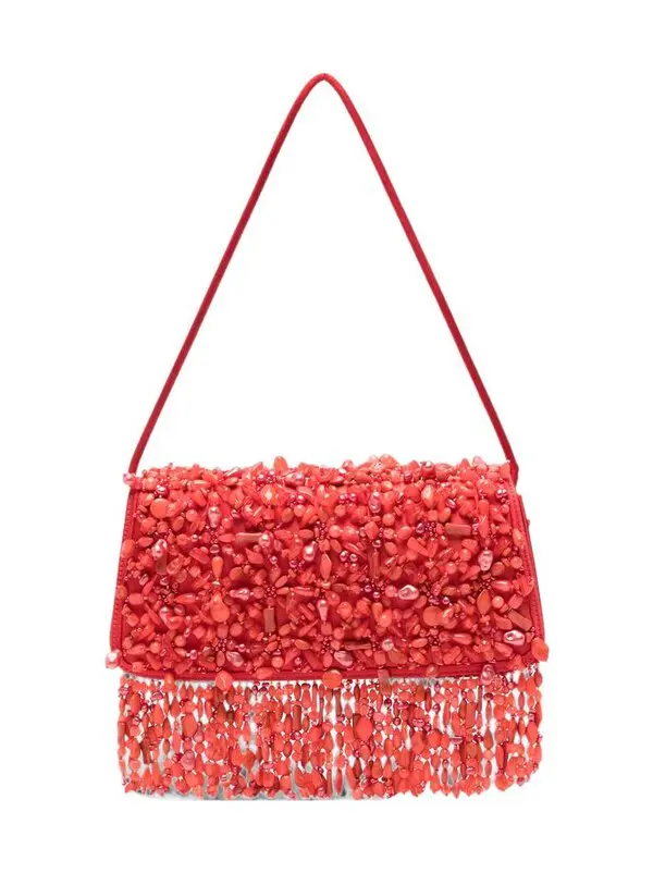 Cult Gaia Beaded Fringe Shoulder Bag - Red