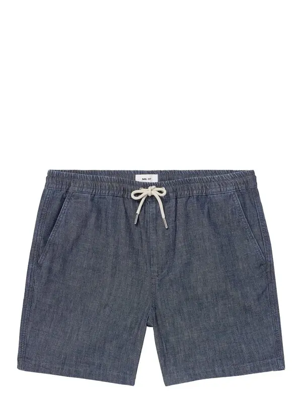 Nn07 Gregor Straight-leg Cotton-chambray Drawstring Shorts - Blue