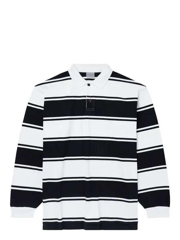 Balenciaga Stripe Cotton Polo Shirt - White