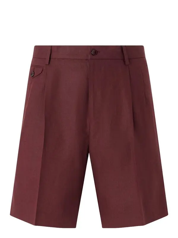Dolce & Gabbana Maiolica Corallo Straight-leg Pleated Linen Shorts - Burgundy