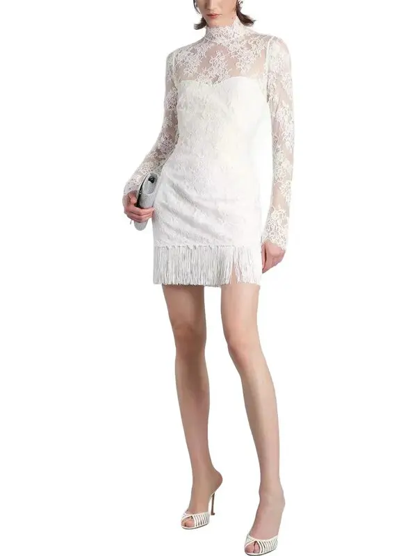 Retrofete Xylina Lace Mini Dress With Fringe Trim - White