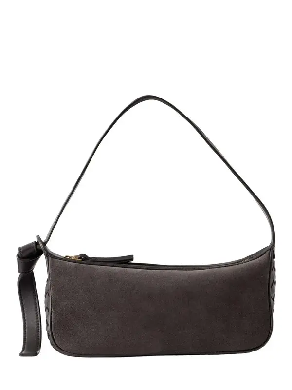 Bottega Veneta Nodo Suede And Intrecciato Leather Shoulder Bag - Brown