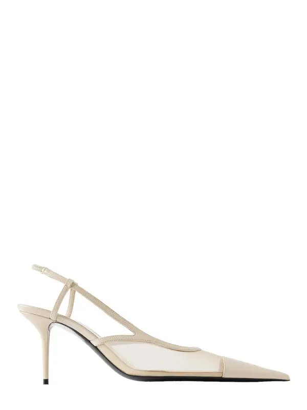 Saint Laurent Renée Patent Leather-trimmed Mesh Slingback Pumps - Neutrals