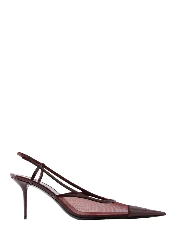 Saint Laurent Renée Patent Leather-trimmed Mesh Slingback Pumps - Burgundy