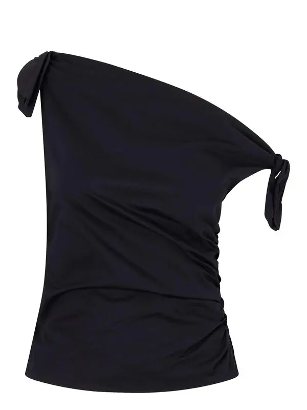 Staud Bellaria Asymmetric Knot Detail Poplin Top - Black