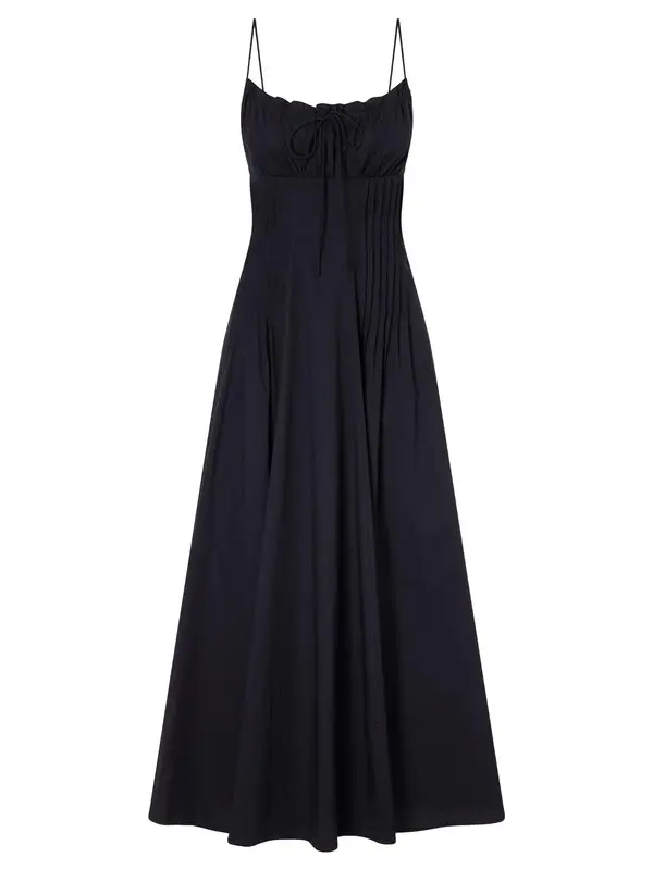 Staud Margi Ruffled Pleated Midi Dress - Black