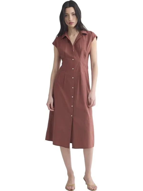 Everlane Sleeveless Cotton Shirtdress - Henna Red