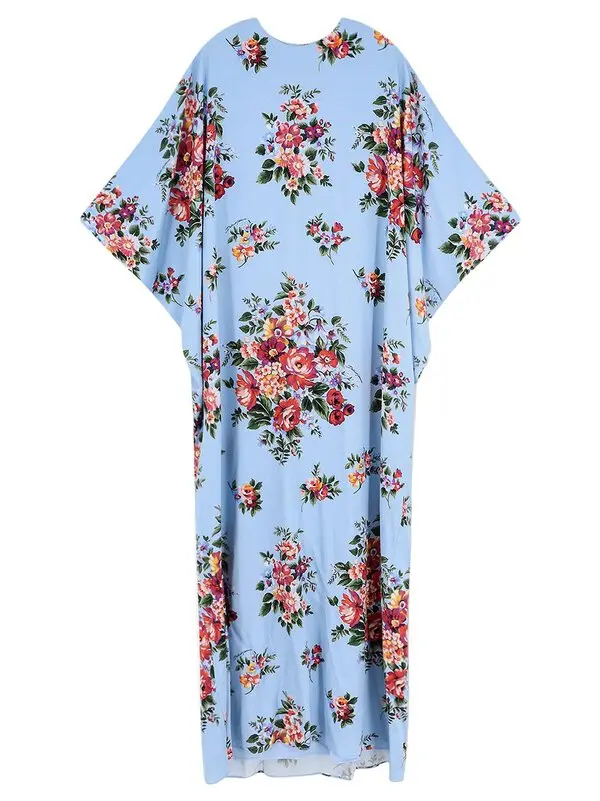 Dolce & Gabbana Long Sleeve Charmeuse Dress With Mazzo Di Fiori Print - Blue