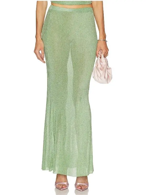 SEROYA Metallic Knit Maxi Skirt - Sage