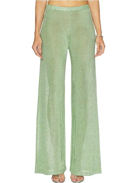 SEROYA Metallic Knit Wide Leg Pants - Sage