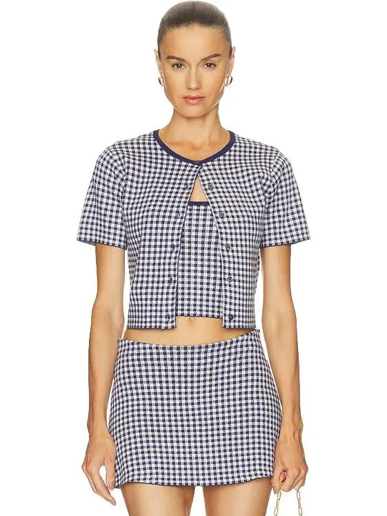 Good American The Keepsake Cardigan - Navy Gingham