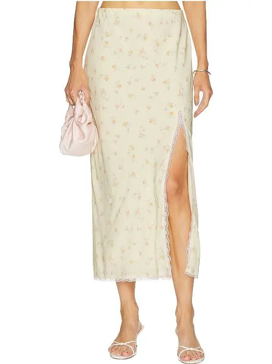 LoveShackFancy Floral Lace Trim Slip Skirt - Lemon Haze