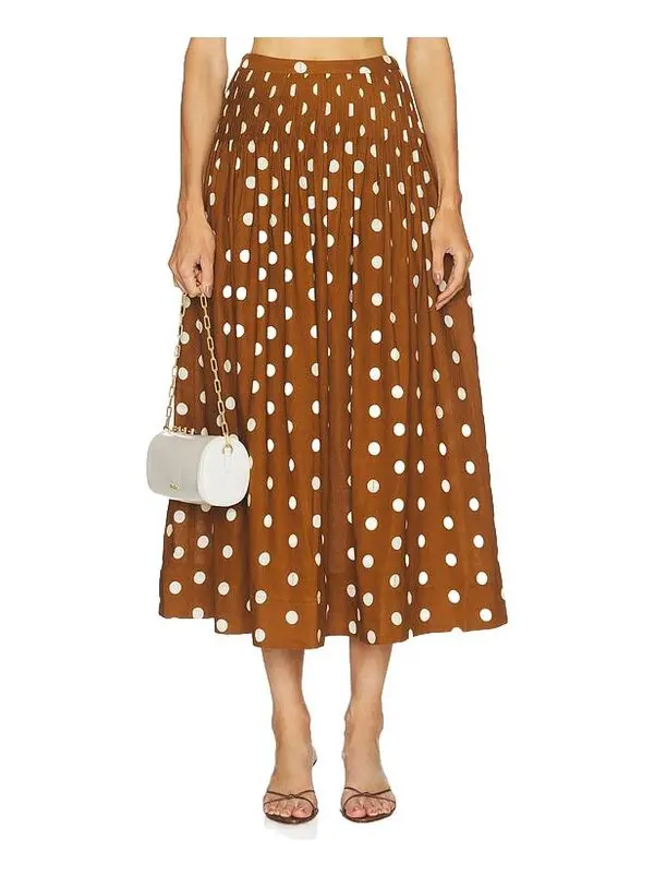NICHOLAS Amabelle Pleated Polka Dot Skirt - Spice & Ivory Polka Dot