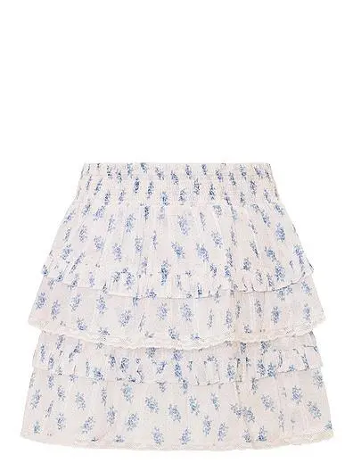LoveShackFancy Tiered Floral Mini Skirt - Indigo Cloud