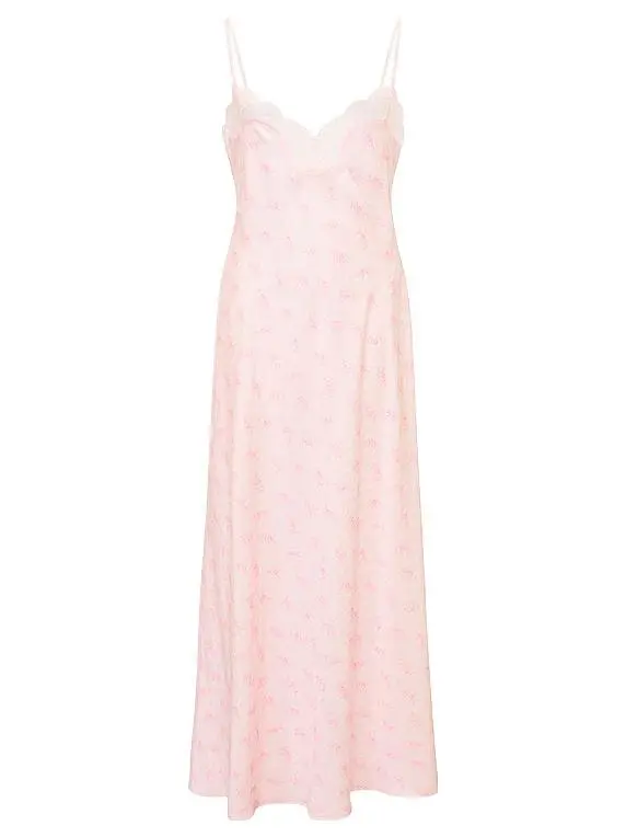 LoveShackFancy Floral Print Midi Slip Dress - Peach