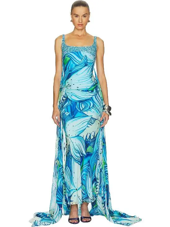 LA FUORI Floral Pixie Trail Dress - Blue
