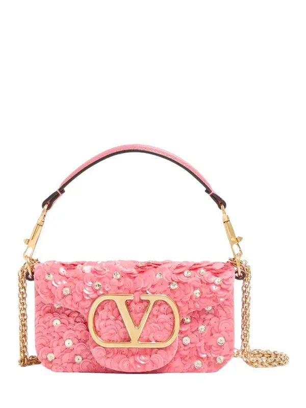 Valentino Garavani Sequined Logo Flap Shoulder Bag - Pink