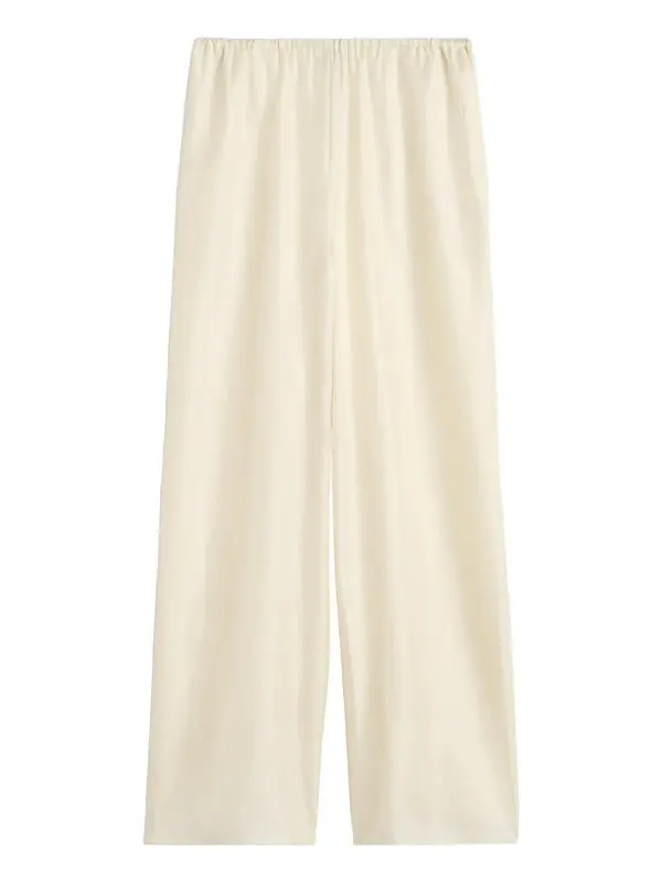TOTEME Wide Leg Satin Trousers With Embroidered Detail - Cream