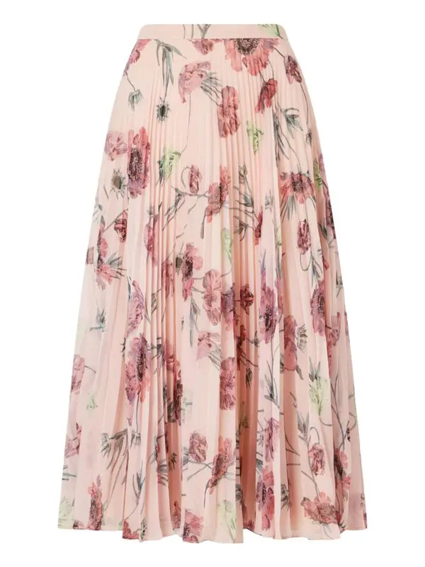 Erdem Floral-print Plissé-voile Midi Skirt - Nude