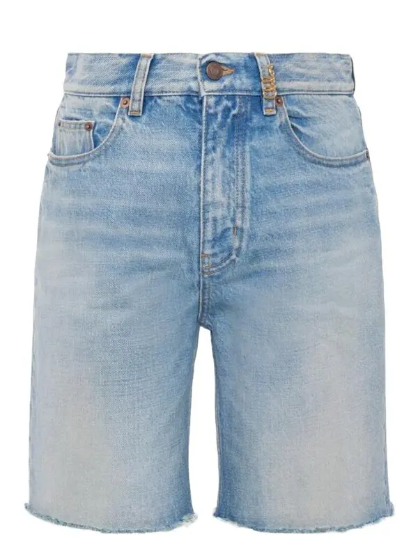 Chloé High-rise Denim Shorts With Gold Logo Detail - Soft Blue