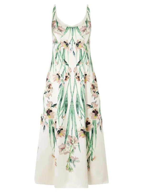 Erdem Floral Print Satin Midi Dress - White