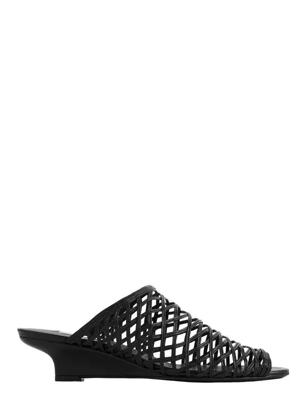 TOTEME Round Toe Wedge Sandals - Black