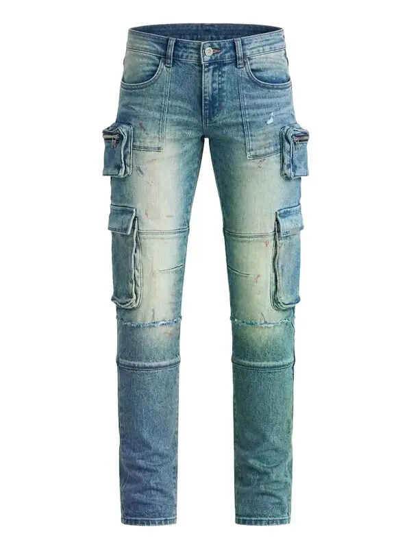 RtA Distressed Finish Cargo Jeans - Blue