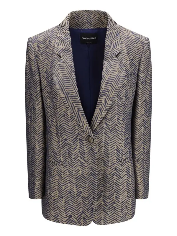Giorgio Armani Chevron Jacquard Viscose Single-breasted Jacket - Cream