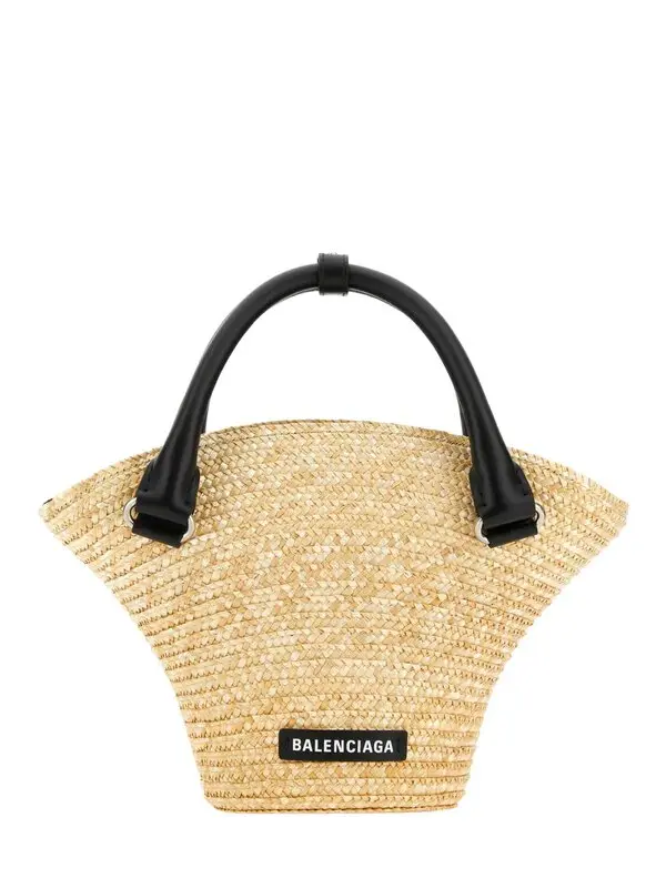 Balenciaga Straw Mini Beach Handbag - Brown