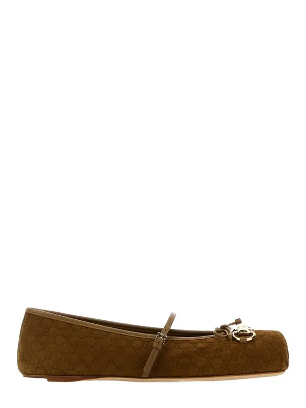 Gucci Biscuit Suede Ballerinas - Brown