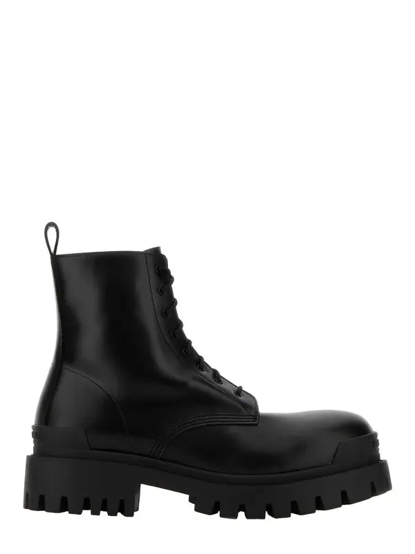 Balenciaga Leather Strike Ankle Boots - Black