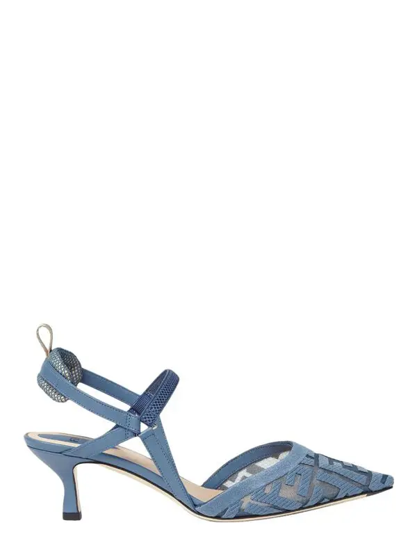 Fendi Colibrì Lite Slingback Mesh Ff Embroidery Mid Heel - Multicolor