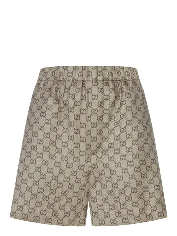 Gucci Printed Silk Twill Shorts With Gg Monogram - Brown