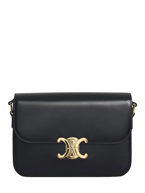 Celine Triomphe Classique Bag In Glossy Calfskin - Black