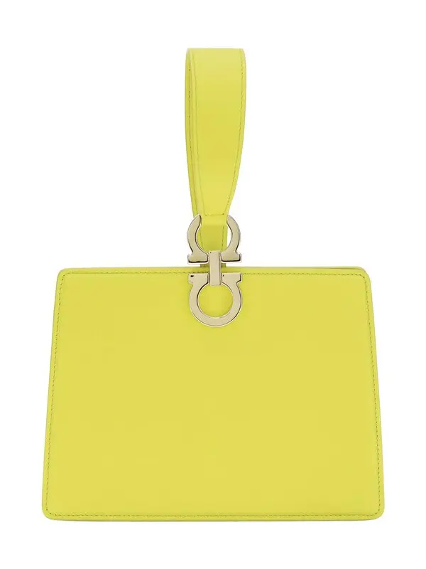 FERRAGAMO Leather Clutch With Gancini Detail - Yellow
