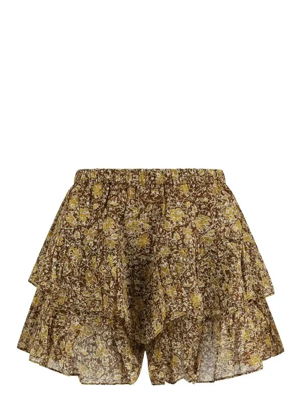 Isabel Marant Étoile Floral Print Ruffled Cotton Shorts - Green