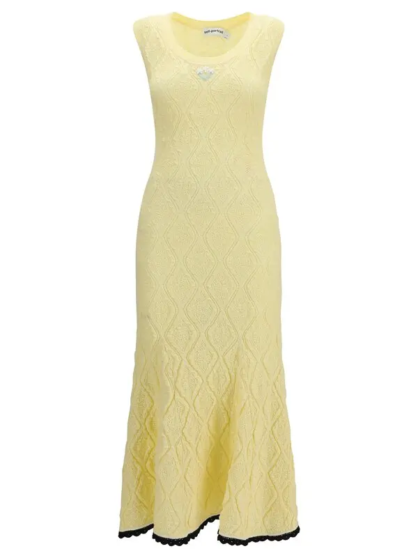 SELF-PORTRAIT Pointelle Knit Midi Dress - Yellow