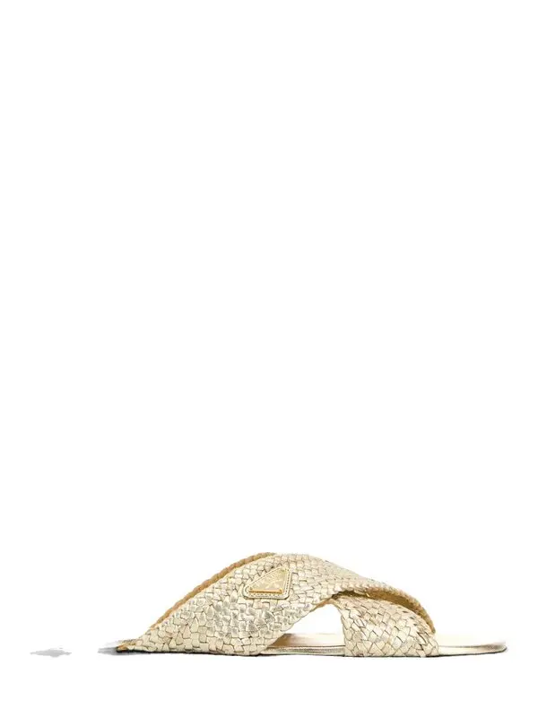 Prada Woven Leather Slippers - Gold